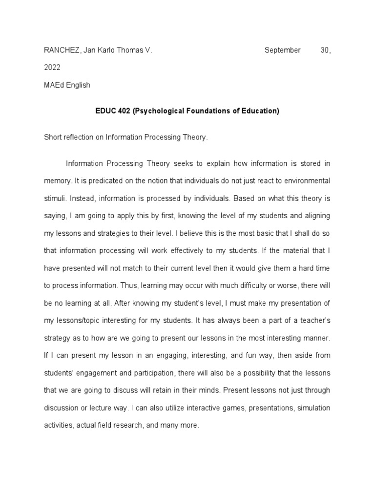 Reflection On Information Processing Theory | PDF