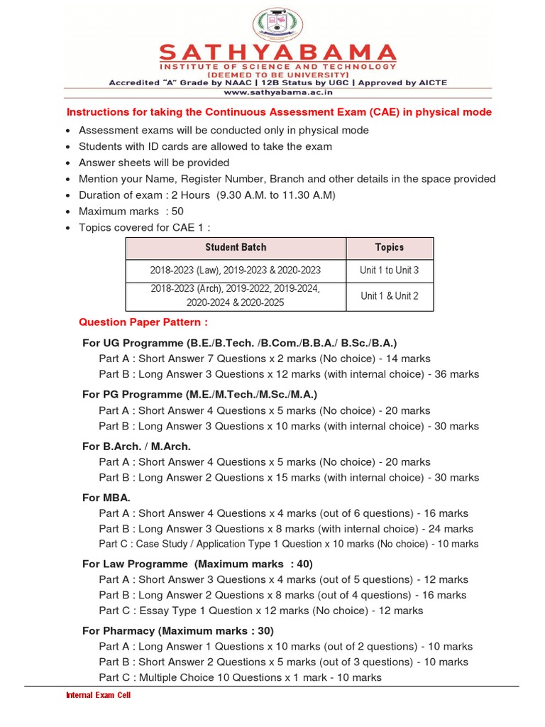CAE Exam Instructions & Schedule | PDF | Mechanical Engineering ...