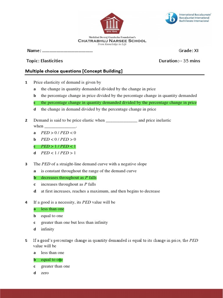 Practice Worksheet On Elasticity | PDF | Elasticity (Economics) | Price ...