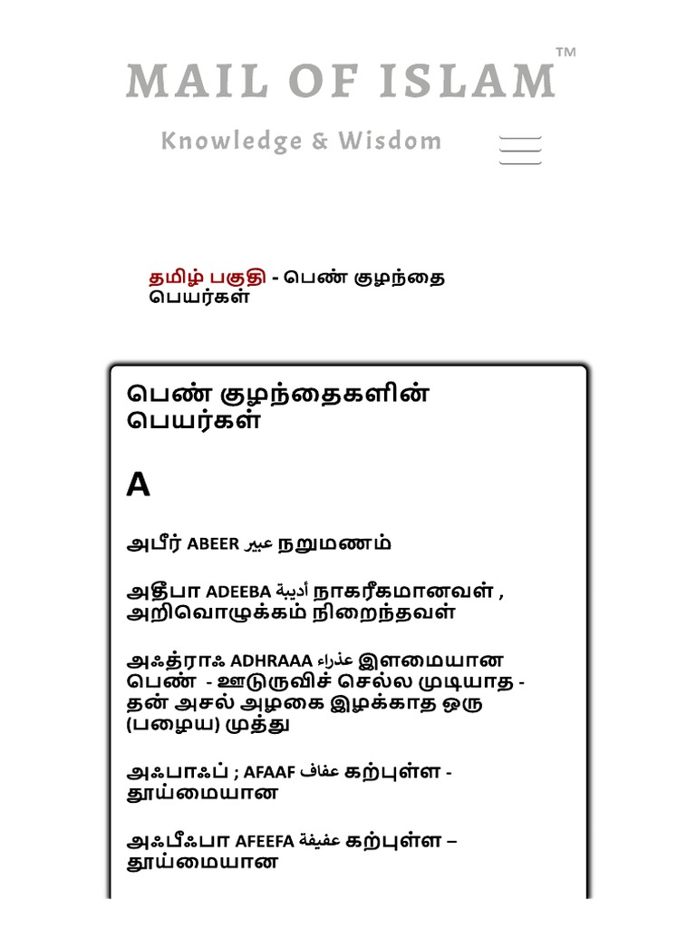 Islamic Girl Baby Names II | PDF