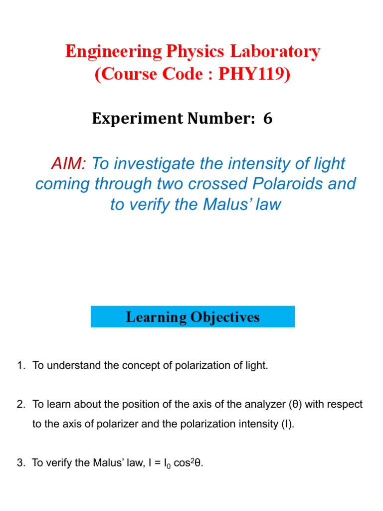 Malus Law Experiment - For Students | PDF | Polarization (Waves) | Light