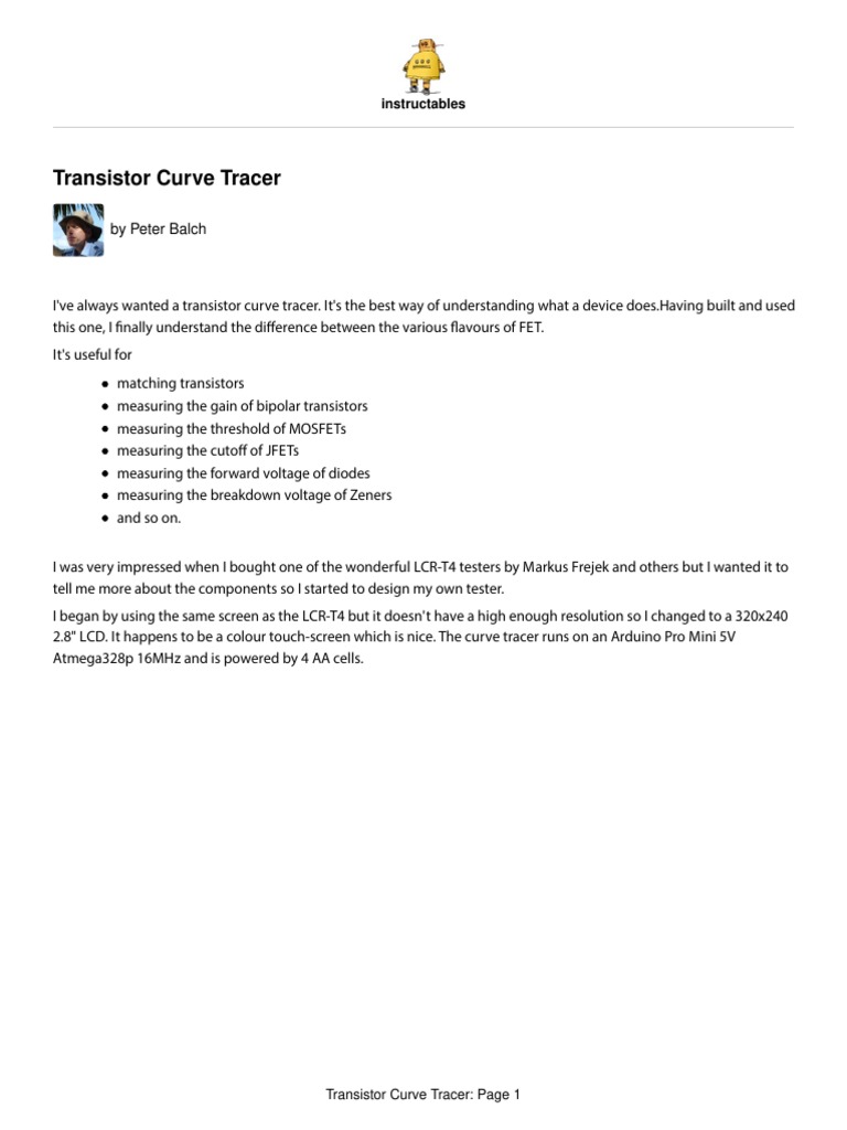 DIY Transistor Curve Tracer Guide | PDF | Field Effect Transistor ...