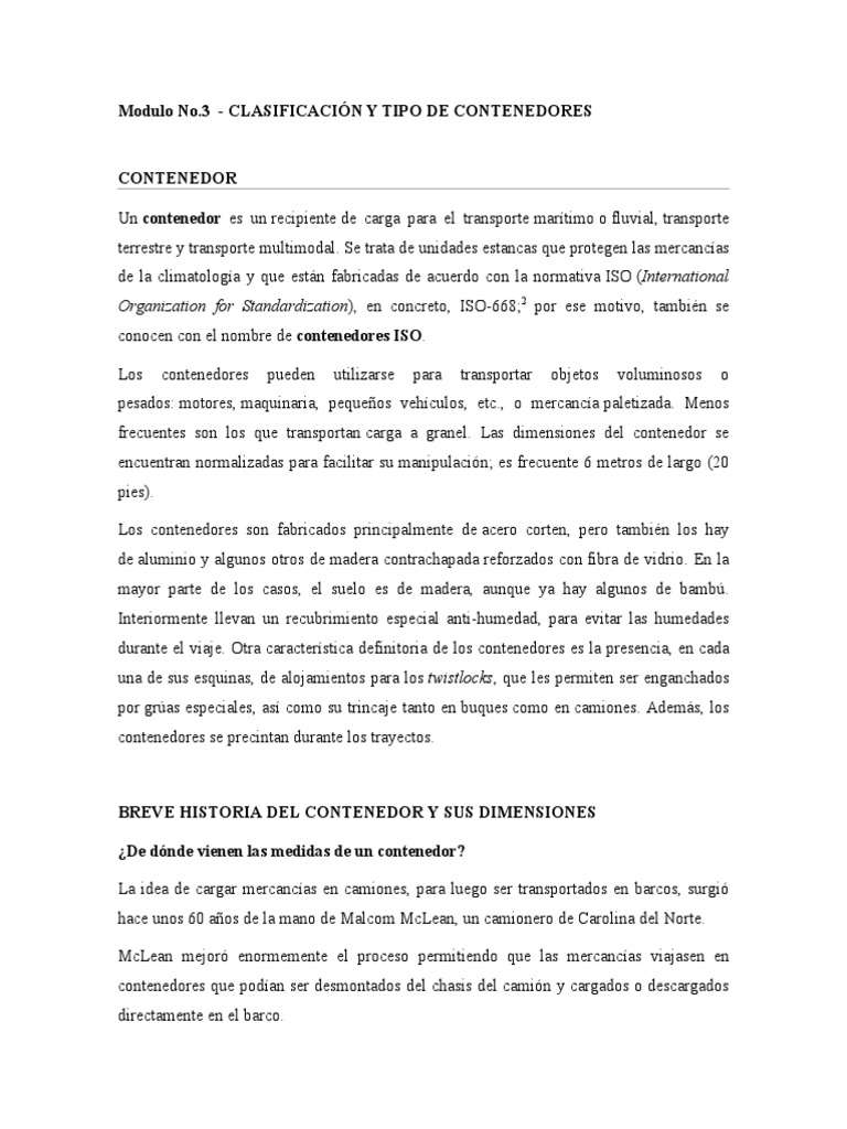 Clasificacion y Tipos de Contenedores | PDF | Transporte de mercancías ...