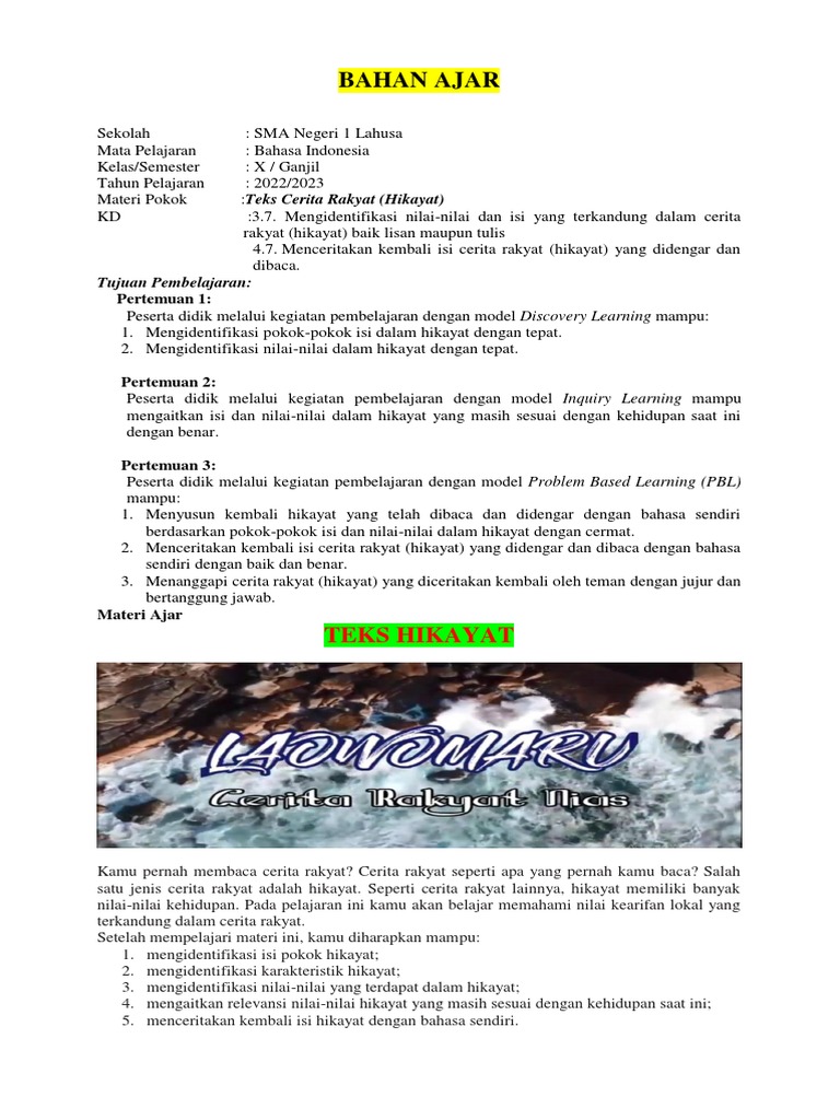 Modul Ajar Teks Hikayat Kelas 10 | PDF