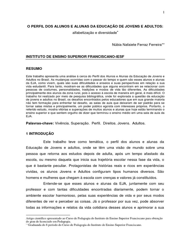 O Perfil Dos Alunos e Alunas Da Educação de Jovens e Adultos ...