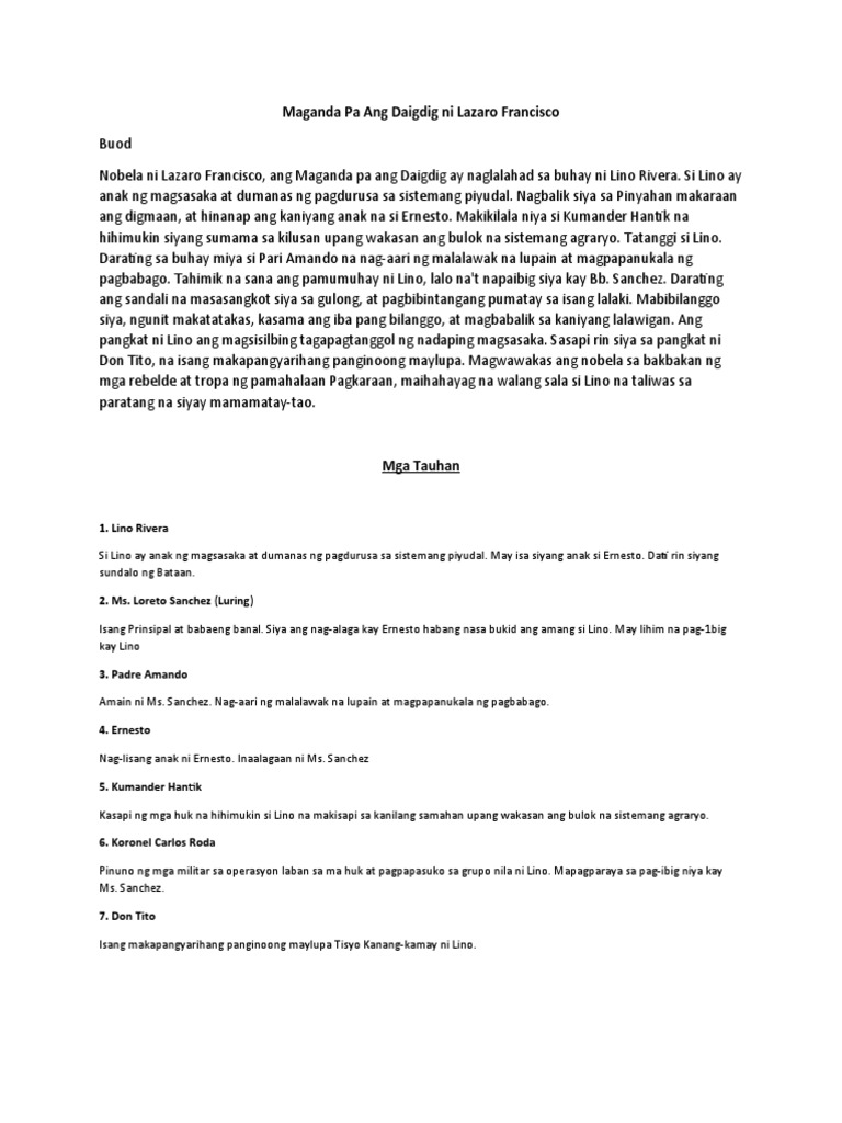 Maganda Pa Ang Daigdig Ni Lazaro Francisco | PDF