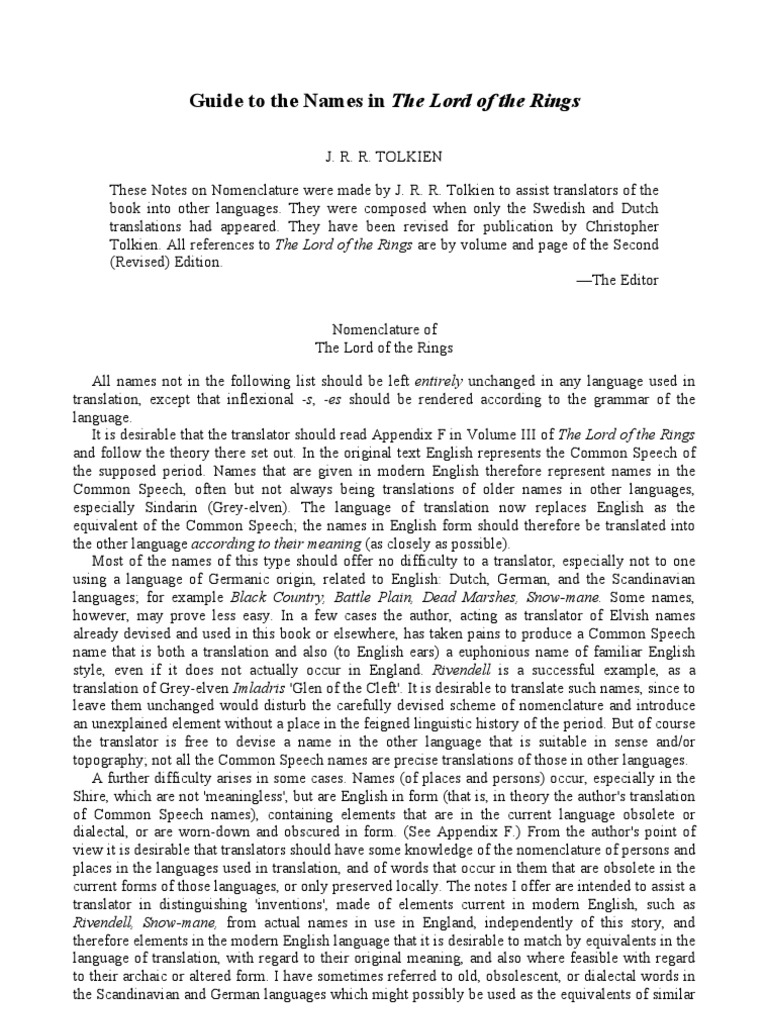 Guide To The Names in The Lord of The Rings | PDF | Orc (Middle Earth ...