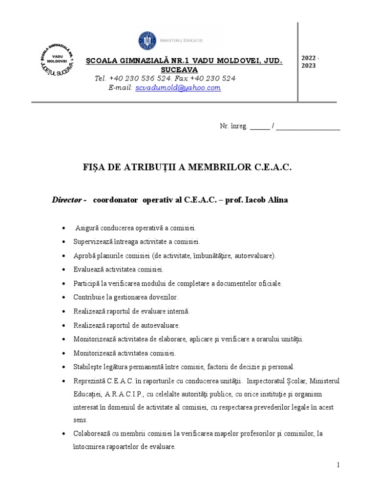 Fisa de Atributii A Comisiei CEAC | PDF
