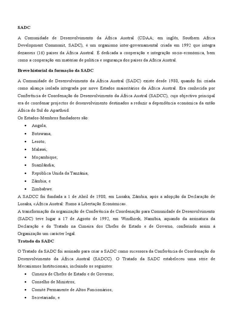 SADC Trabalho em GRUPO - 083611 | PDF | Sustentabilidade