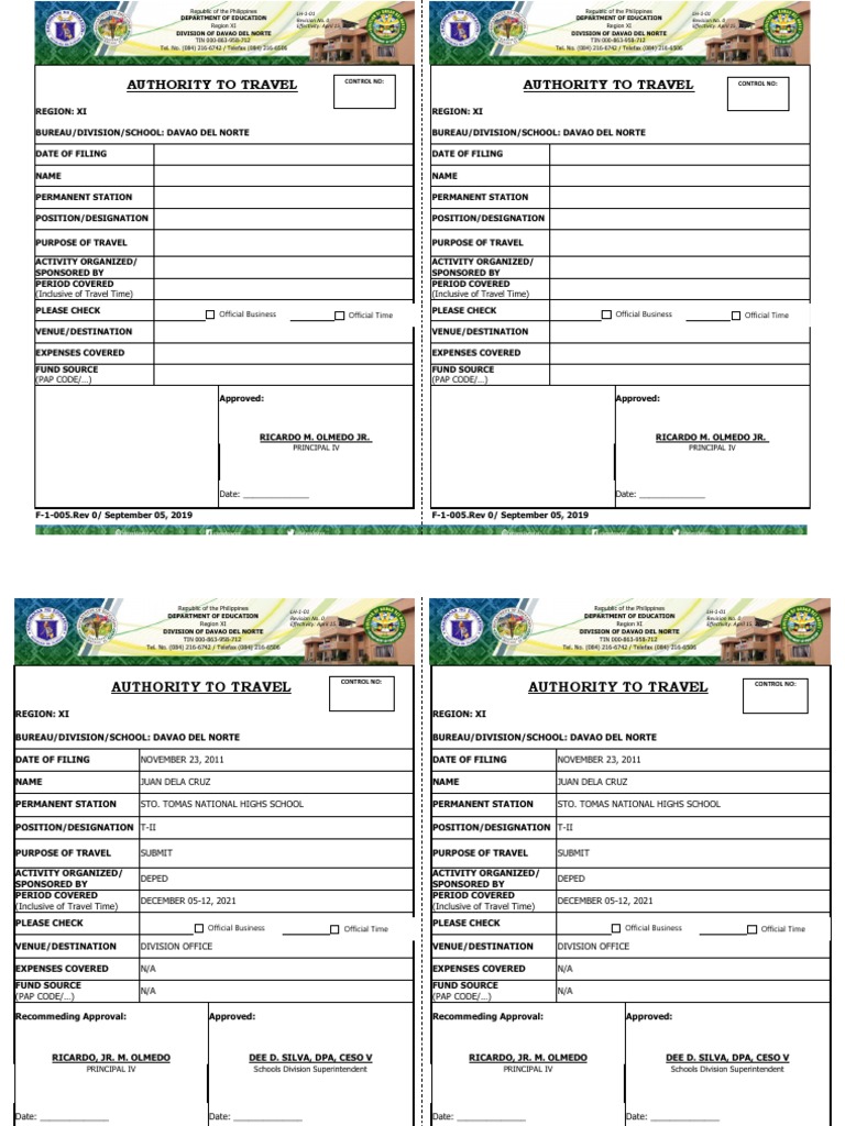 Authority To Travel Locator Slip | PDF | Government | Philippines
