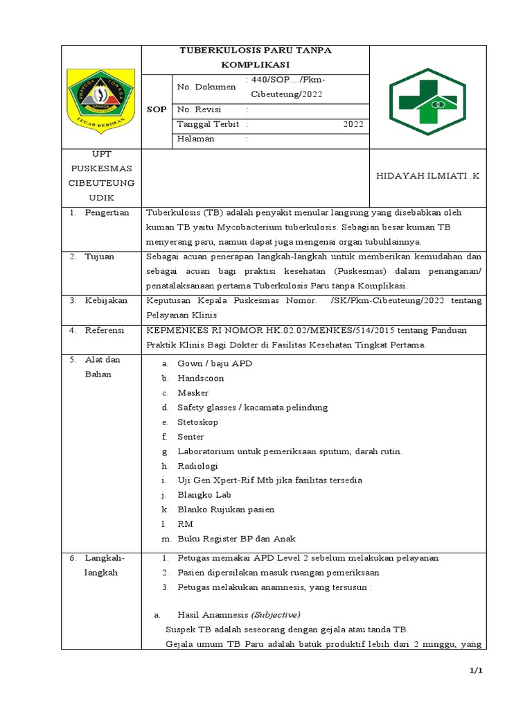 Sop Tuberkulosis Paru Tanpa Komplikasi | PDF | Pengembangan Diri | Kesehatan Holistik