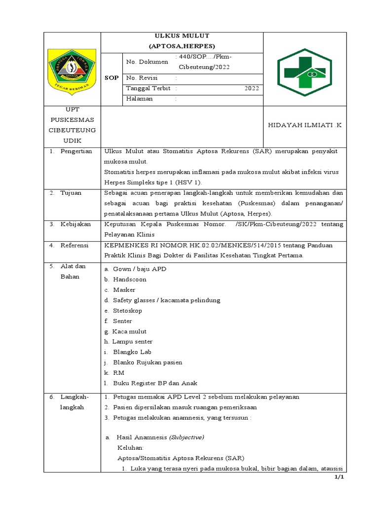 Sop Ulkus Mulut | PDF