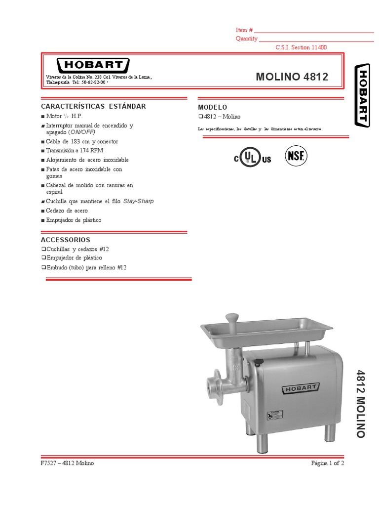 F7527FT Molino 4812 ESP | PDF