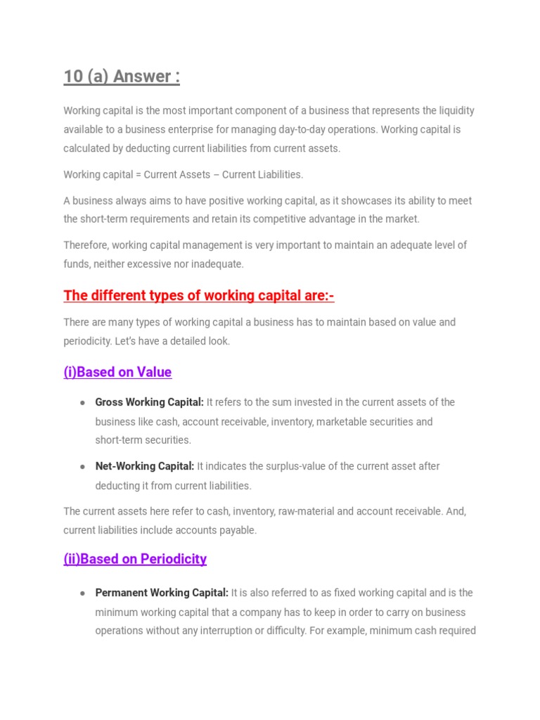 10 Answer | PDF | Working Capital | Capital (Economics)