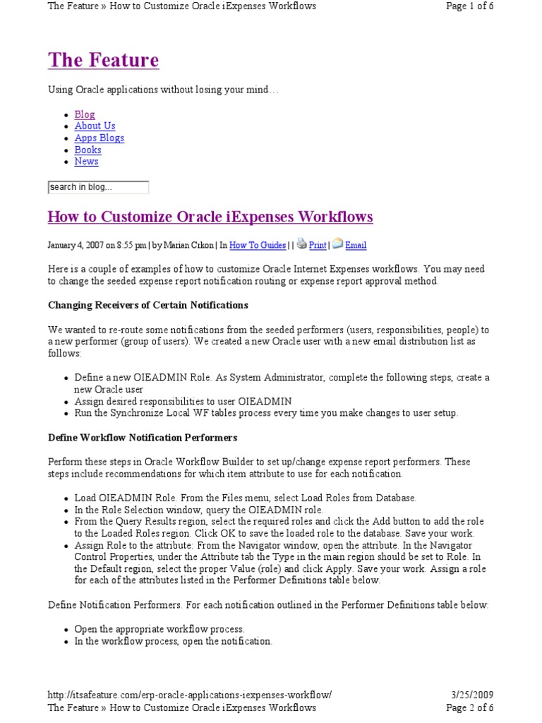 Customize Oracle Iexpenses Workflows | PDF | Oracle Database | Databases Customize Oracle Iexpenses Workflows | PDF | Oracle Database | Databases