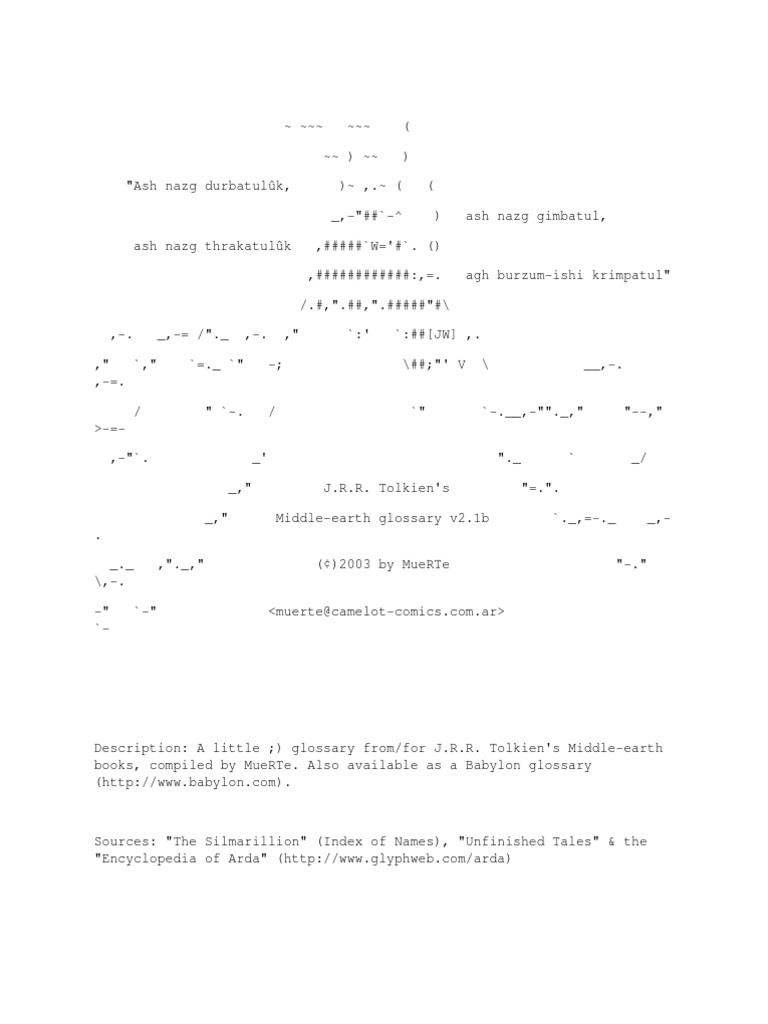 Middle Earth Glossary | PDF | Middle Earth