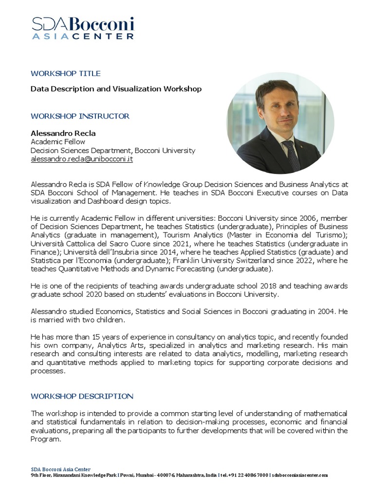 Data Description And Visualization Workshop Syllabus Pdf Statistics Data 