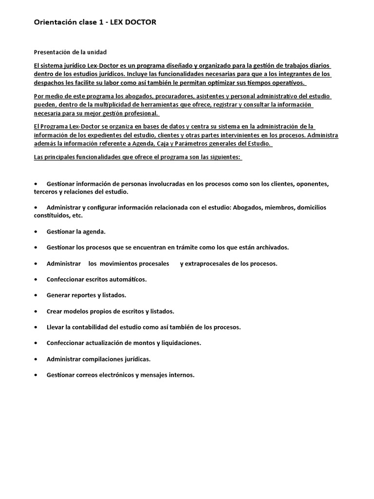 Orientación Clase 1 Presentacion Lex Doctor | PDF | Programa de ...