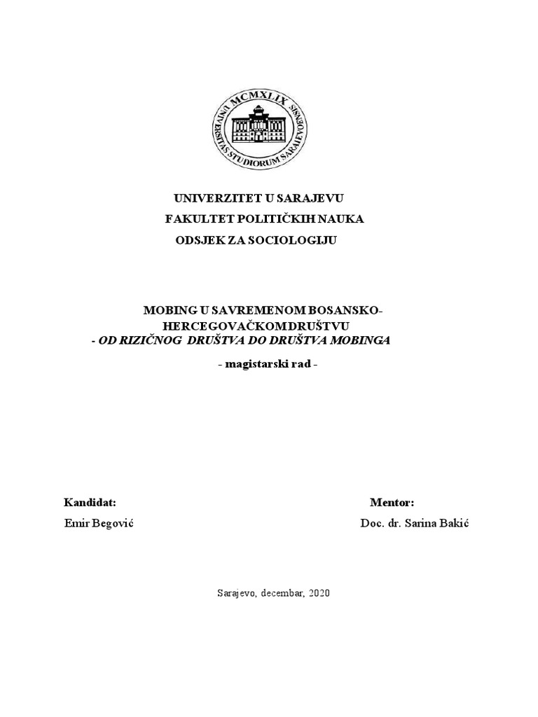 Mobing U Savremenom Bosansko Hercegovackom Drustvu Od Rizicnog Drustva ...