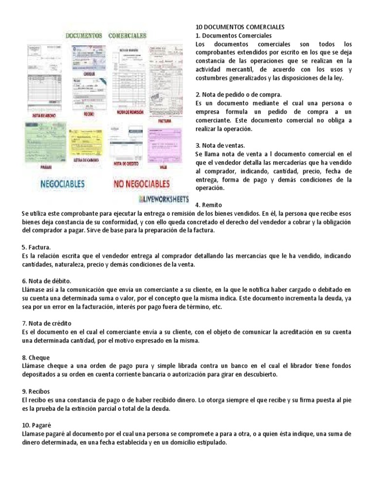 10 Documentos Comerciales | PDF | Cheque | Factura