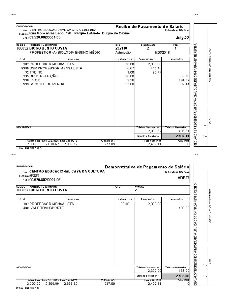 Recibo Salario - Modelo | PDF | Compensação de emprego | Emprego