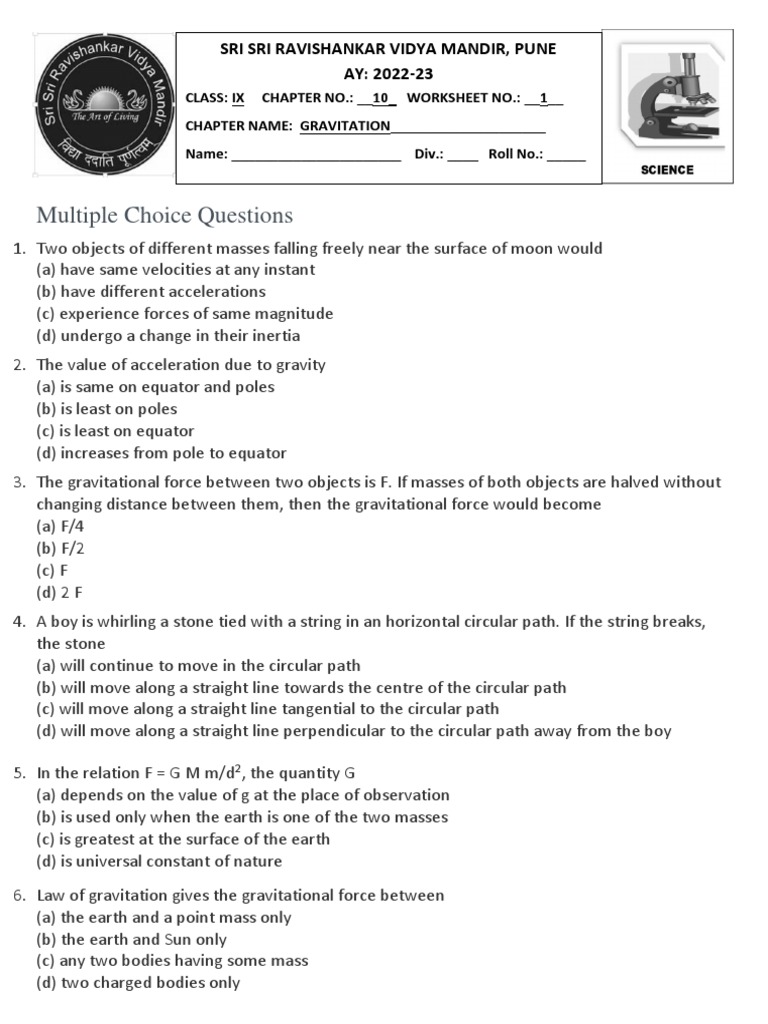 Gravitation Worksheet 1 | Download Free PDF | Weight | Mass