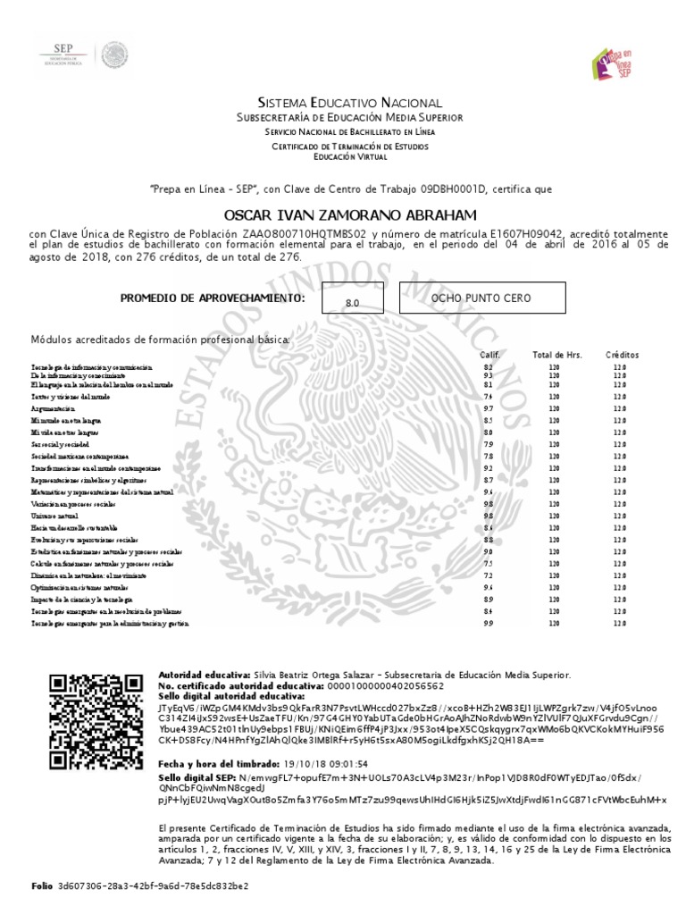 Certificado Prepa en Linea EDITABLE | PDF