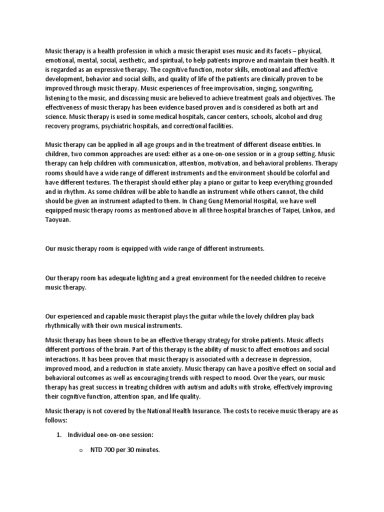 Music Therapy | PDF | Psychotherapy | Psychological Concepts