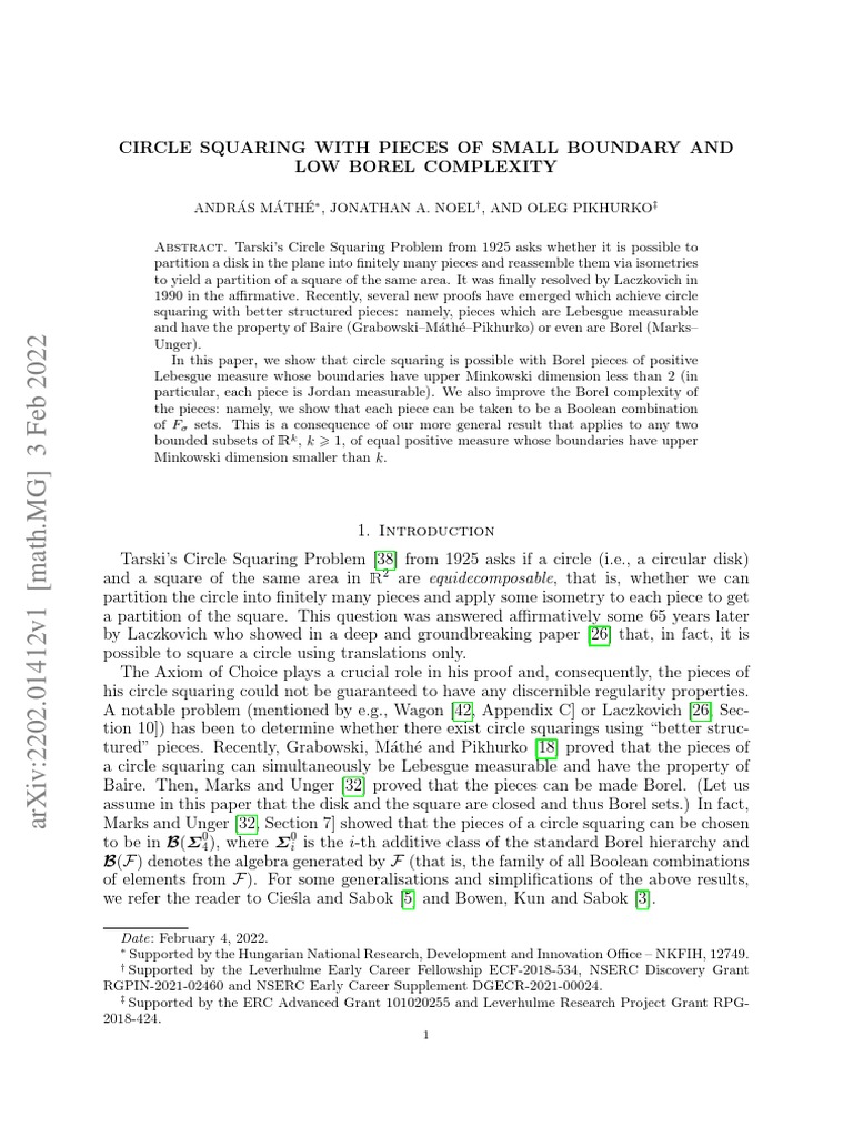 Circle Squaring With Pieces of Small Boundary and Low Borel Complexity | Download Free PDF ...