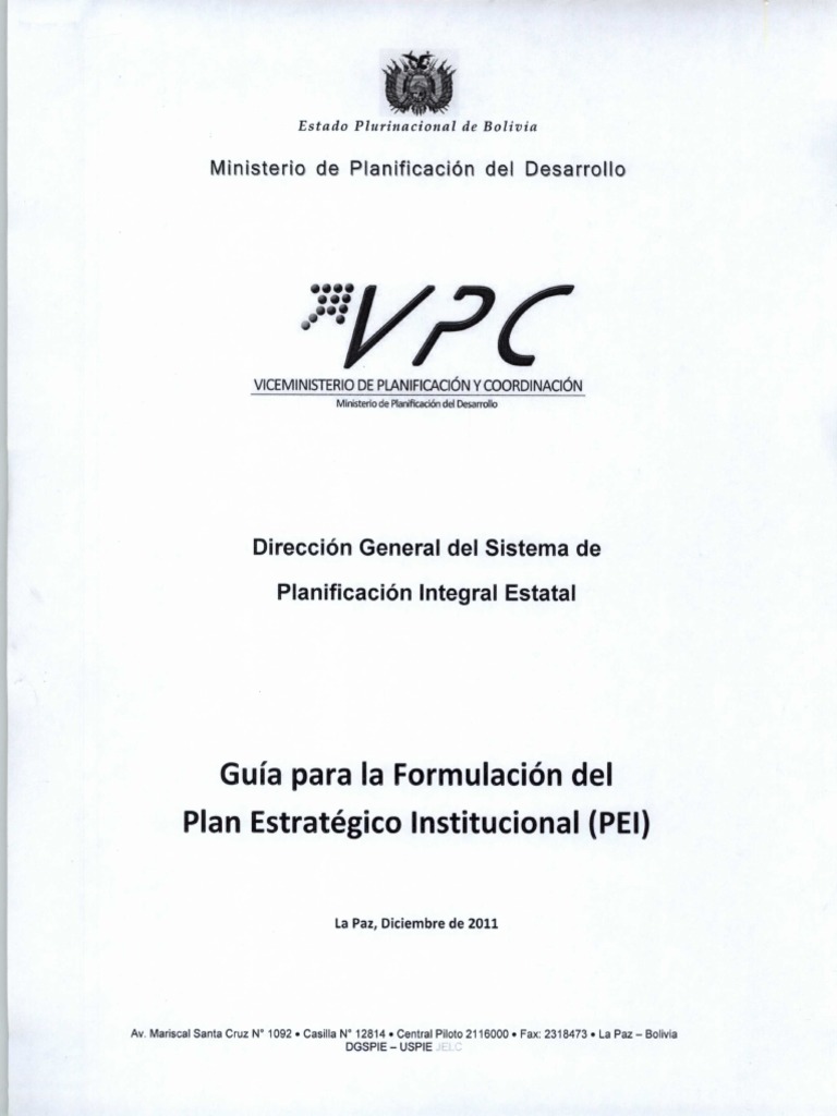 11 Manual Guia Formulacion PEI Planificacion Estrategica Ministerio Bolivia | PDF