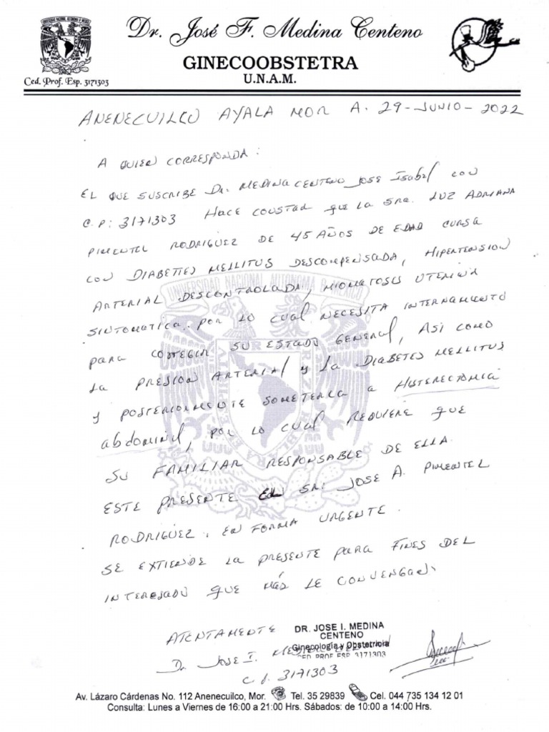 Carta de Urgencia Medica | PDF