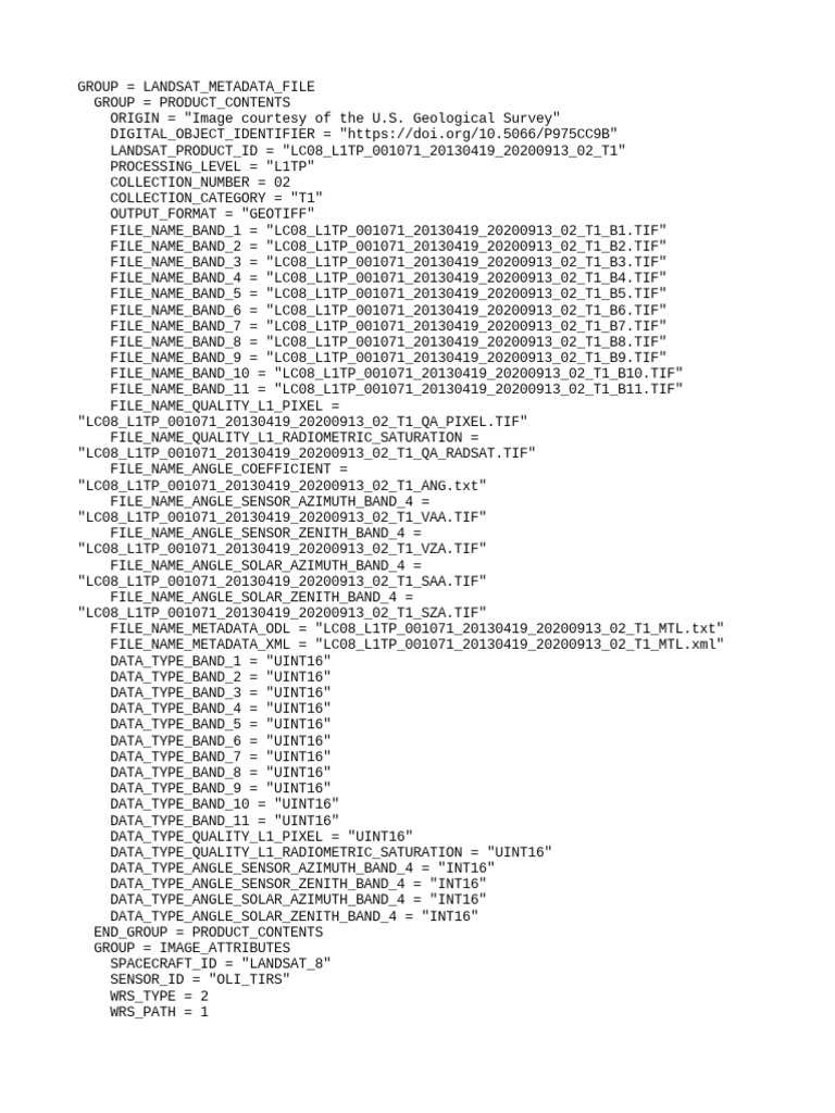 LC08 L1TP 001071 20130419 20200913 02 T1 MTL | PDF | Metrology ...