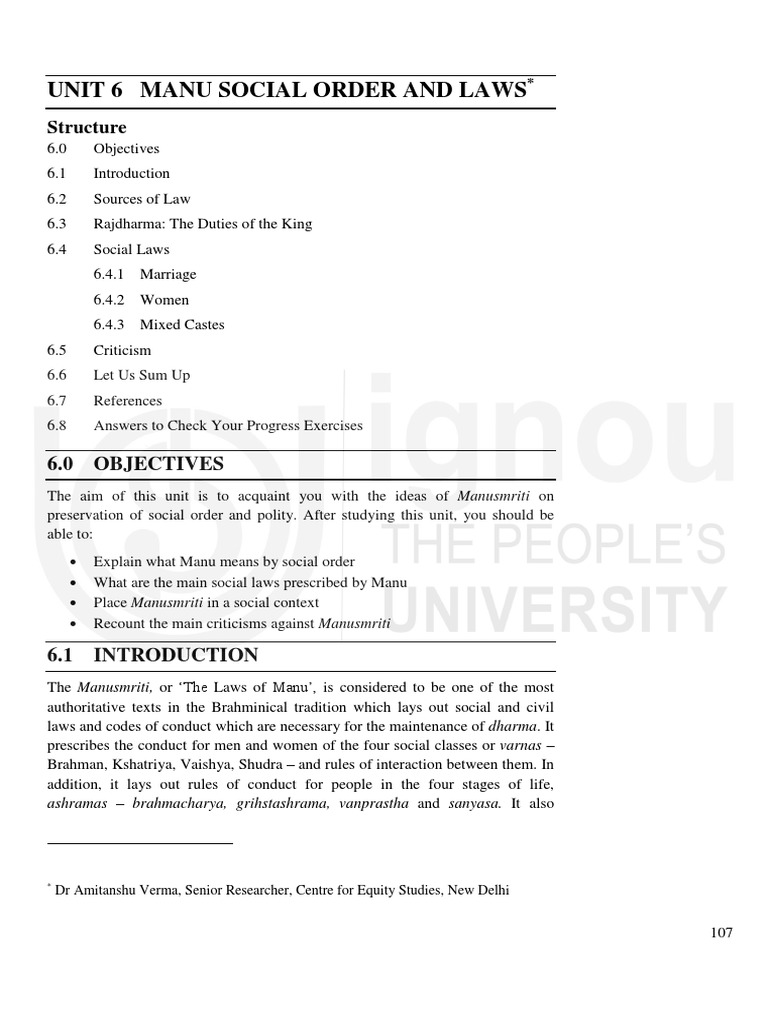Manu Social Order and Laws | PDF | Politics | Social Science