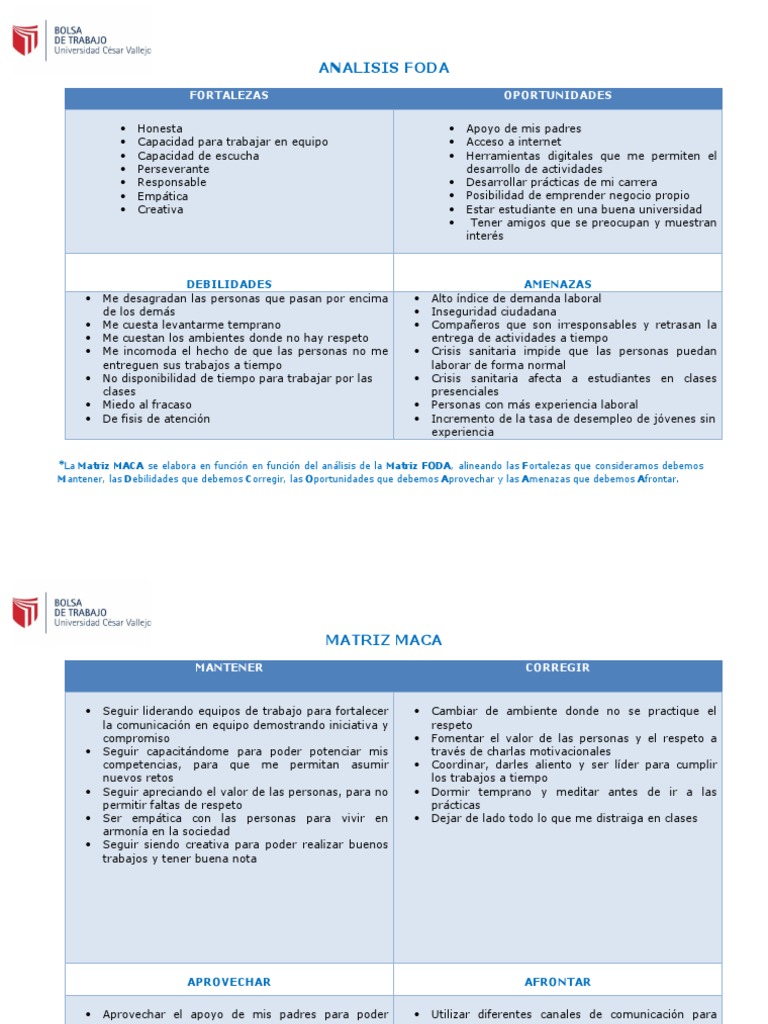 Matriz Foda - Maca | PDF | Análisis FODA