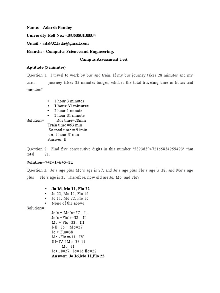 Campus Assessment Test Results | PDF | Algorithms And Data Structures ...