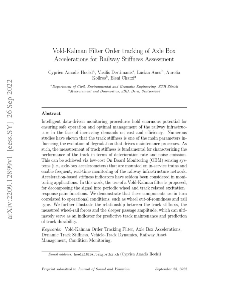 Vold Kalman Filter Order Tracking Of Axle Box Acce Pdf Wavelength Matrix Mathematics
