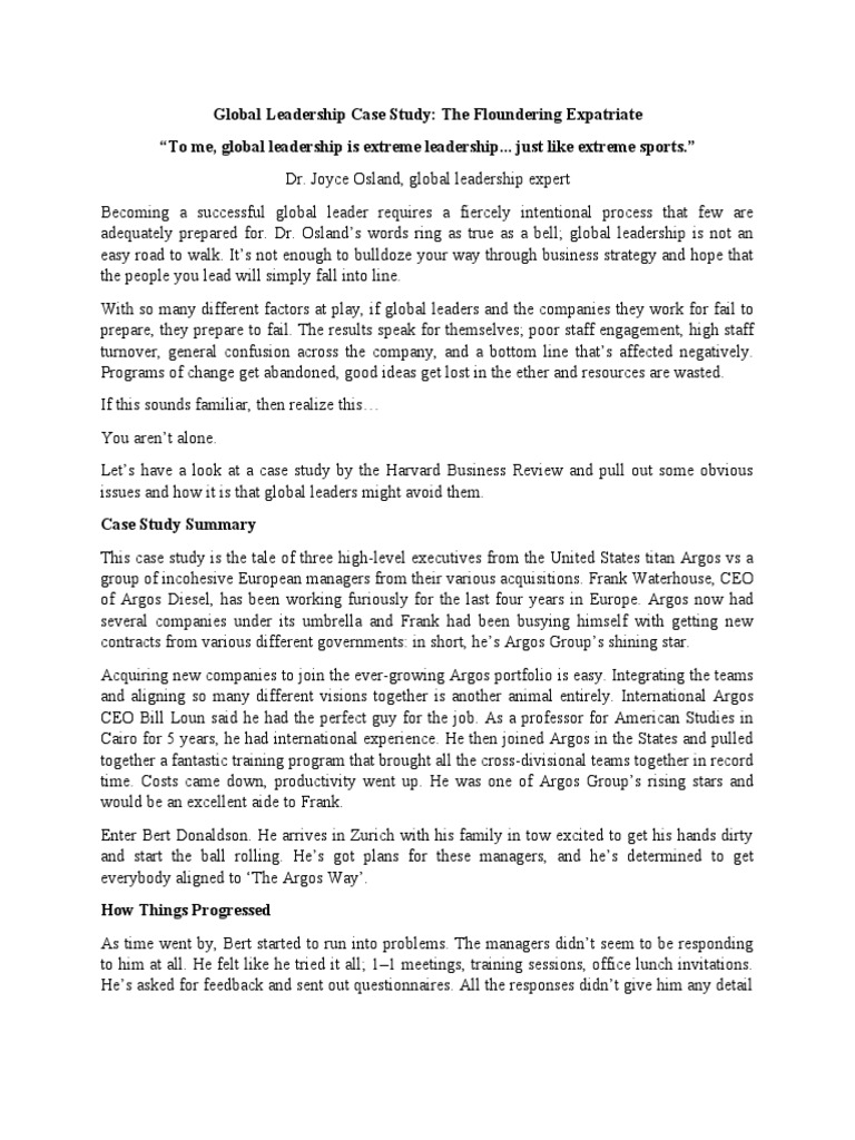 Global Leadership Case | PDF | Leadership