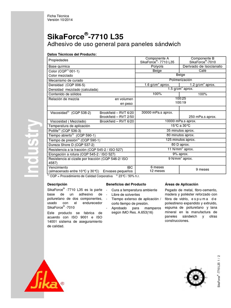SikaForce 7710 L35 | PDF | Poliuretano | Pascal (Unidad)