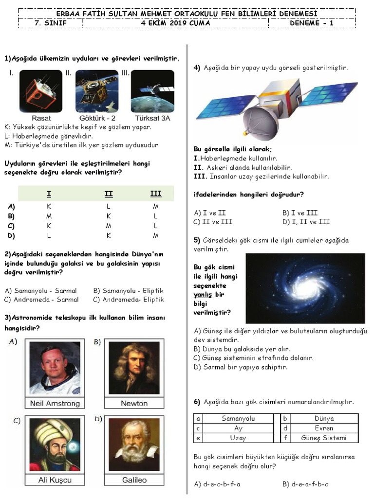 7 Sinif Gunes Sistemi Ve Otesi TEST | PDF