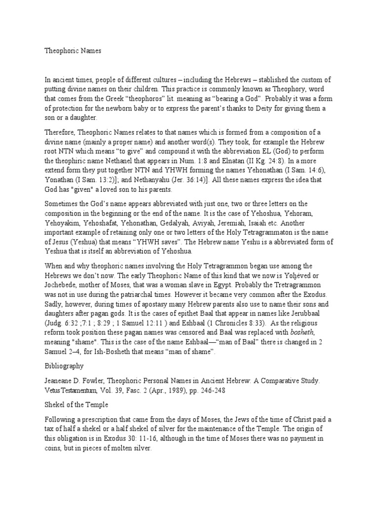 Theophoric Names | PDF