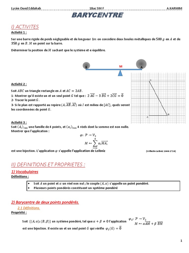 Cours sur le barycentre en géométrie | PDF | Analyse mathématique ...