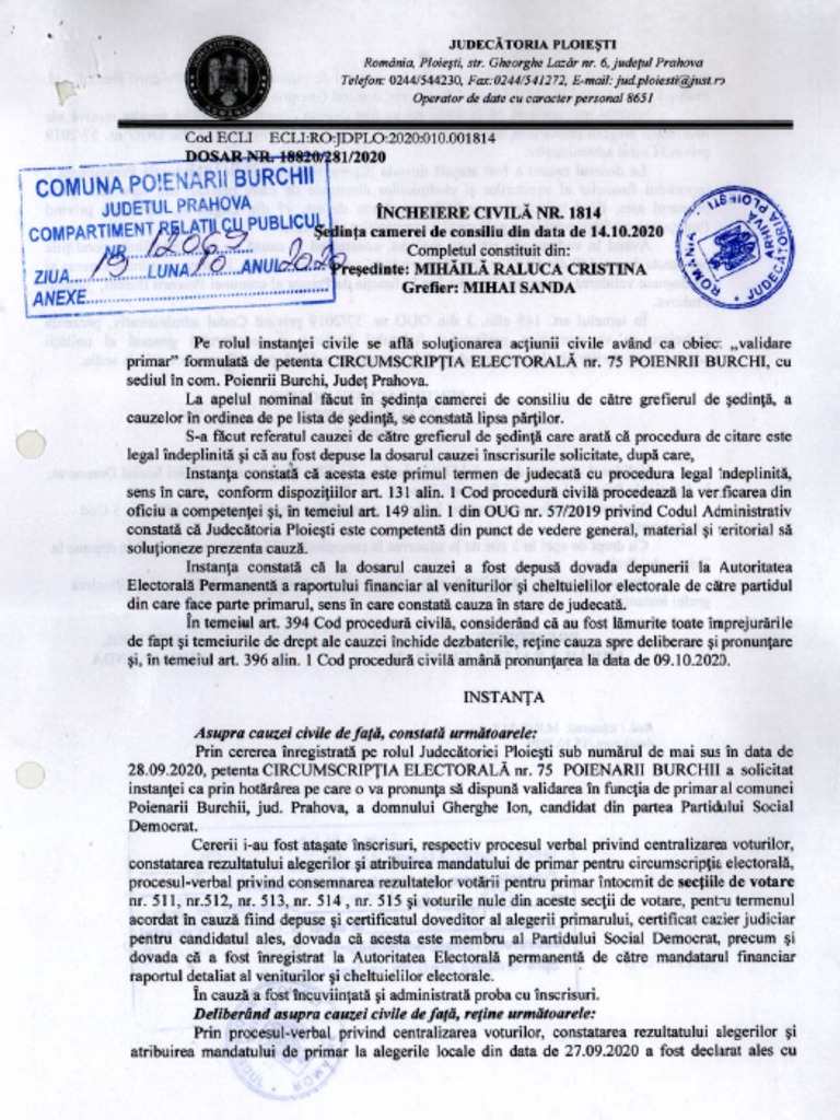 HJ Validare Mandat Primar | PDF