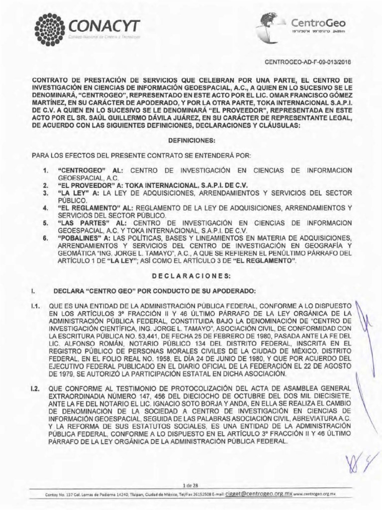 Contrato Prestacion Servicios Toka Internacional Sapi De Cv Centrogeo