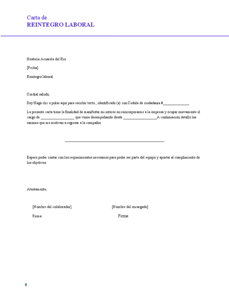 Carta Reintegro Laboral | PDF