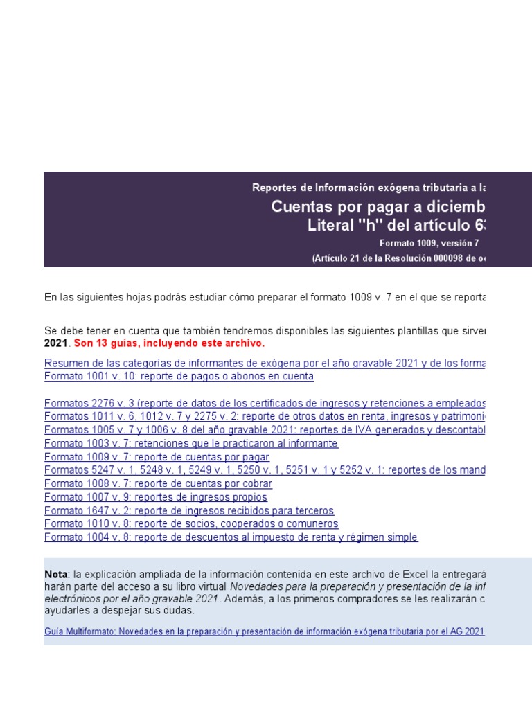 Formato 1009 Cuentas Por Pagar AG2021 | PDF | Contabilidad | Bancos