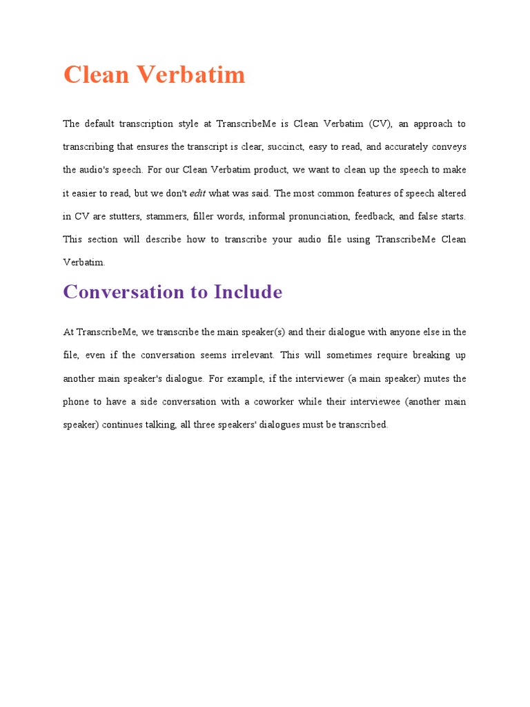 Clean Verbatim Transcription Guide | PDF