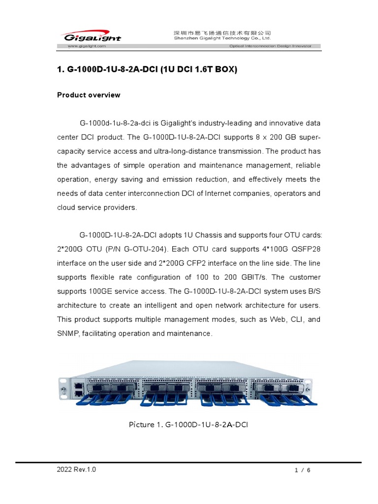 G-1000D-1U-8-2A-DCI 1.6Tbps DCI Box | PDF | Wavelength Division ...