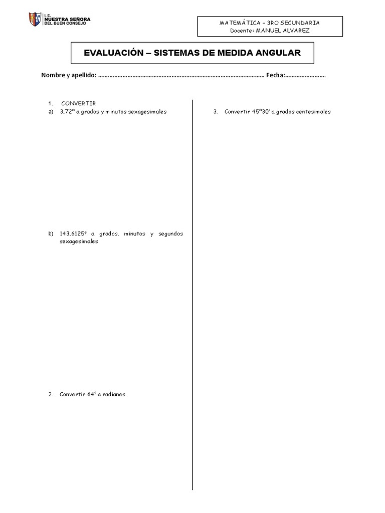 Evaluación - Sistemas de Medida Angular | PDF | Tecnología