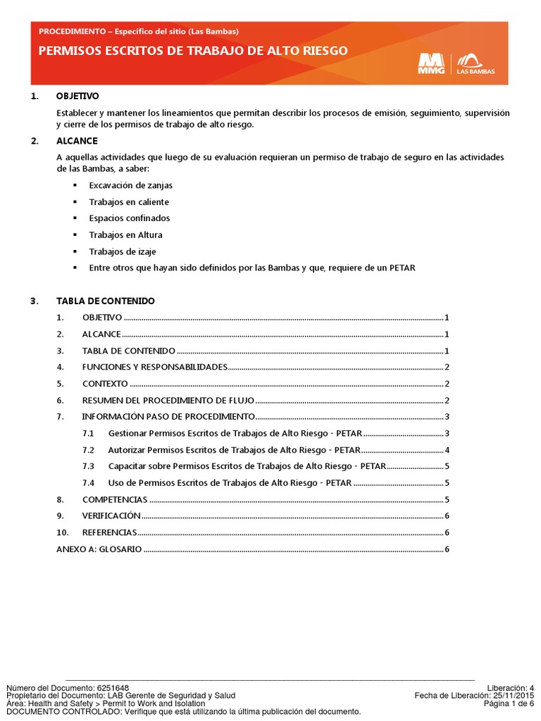 Permisos Escritos de Trabajo de Alto Riesgo - 6251648 | PDF