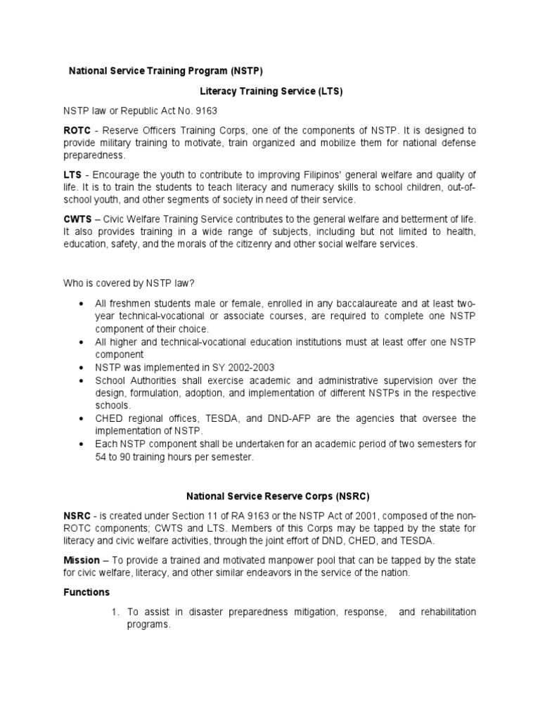 National Service Training Program | PDF